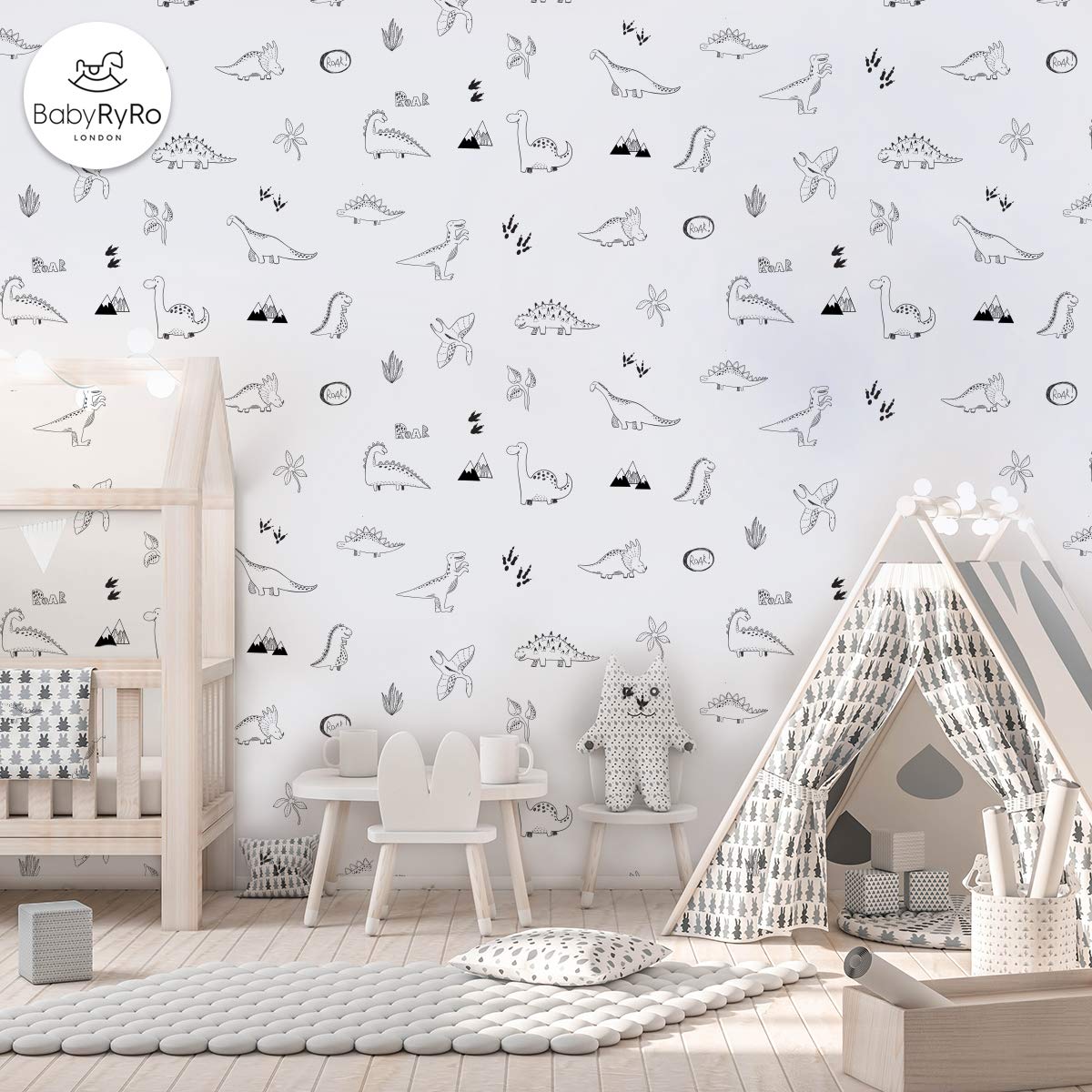 Baby RyRo London Stylish Dinosaur Wall Decals - Charming Baby Room Decor, Dinosaur Wall Decor, Dinosaur Wallpaper, 36 Dino Wall Decals, Peel and Stick Wallpaper, Peel and Stick.