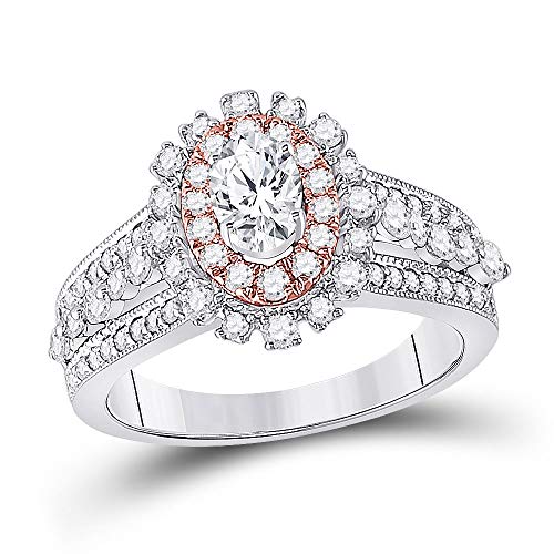 14kt Two-tone Gold Oval Diamond Halo Bridal Wedding Engagement Ring 1-1/2 Cttw