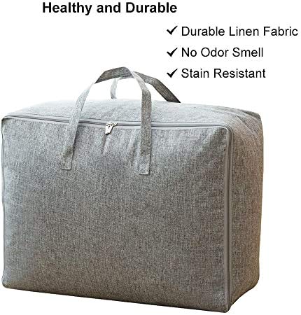 N / D Large-Capacity Storage Bag with Zipper and Handle, odorless, Waterproof, Moisture-Proof, Carrying Bag, Bed Storage Bag, Blanket, Clothes, Quilt, Pillow, Mobile Bag. (75L 50L) (2 Pieces Gray)