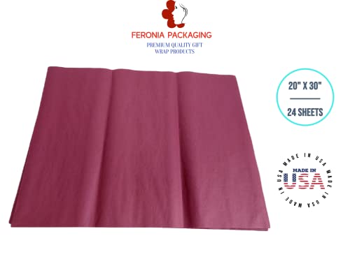 Burgundy Tissue Paper Squares, Bulk 24 Sheets, Premium Gift Wrap and Art Supplies for Birthdays, Holidays, or Presents by Feronia packaging, Large 20 Inch x 30 Inch