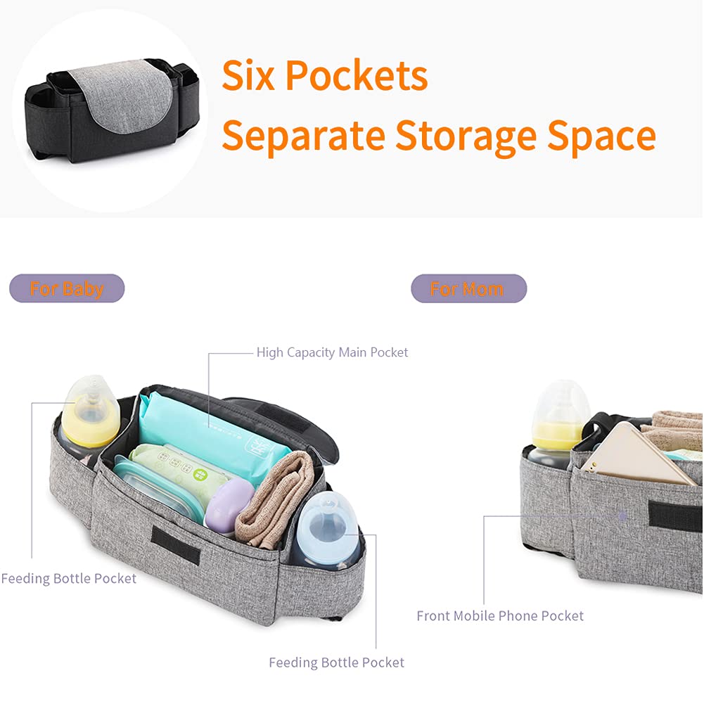 KJHG Stroller Organizer Bag,Multifunctional Stroller Bags with Insulated Cup Holder Baby Stroller Accessories Storage Bag for Bottle,Diaper,Phone,Keys,Toys,Baby Items (Black)