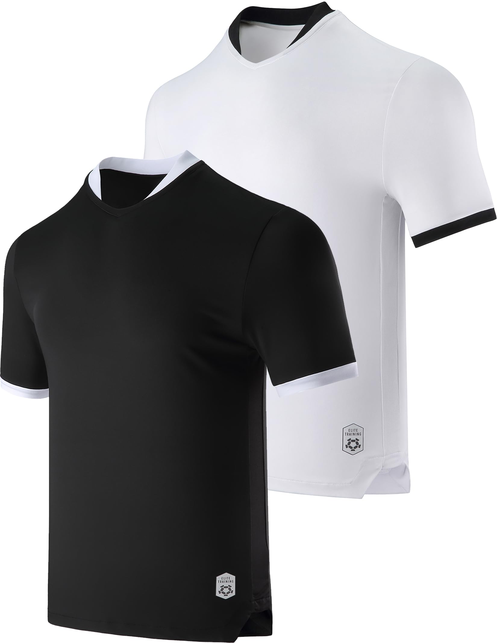 2 Pack Mens Soccer Shirts Sports Jersey Black/White Dry Fit Athletic Training Tees (Set 1, Medium)
