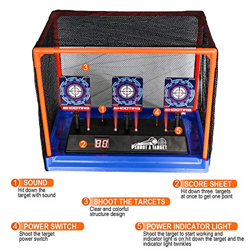 Electronic Shooting Target Scoring Auto Reset Digital Targets for Nerf Guns Toys with a Support Cage & Net, Christmas Birthday Gifts Toy for Kids-Boys & Girls