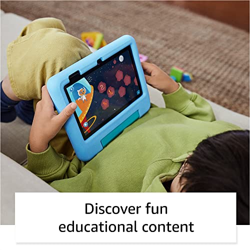 Amazon Fire 7 Kids tablet, ages 3-7. Top-selling 7" kids tablet on Amazon - 2022. Set time limits, age filters, educational goals, and more with parental controls, 32 GB, Blue