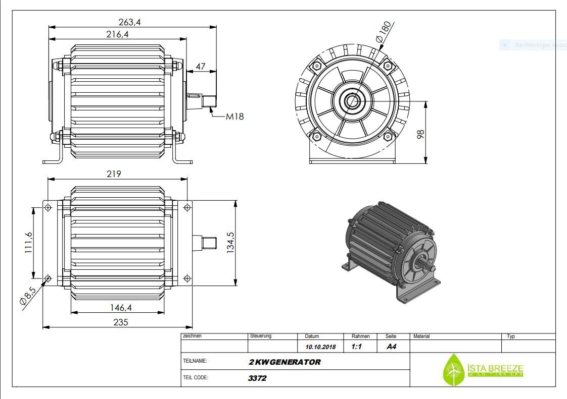 2 KW 48V Permanent Magnet Generator, IstaBreeze®, Savonius, Wind Generator, Wind Power (2 KW 48V Permanent Magnet Generator)