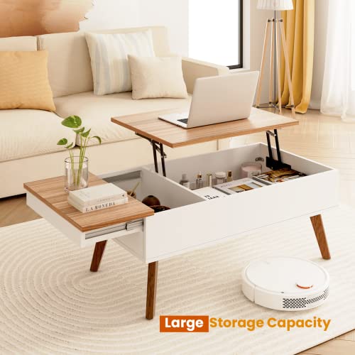 Bidiso Lift Top Coffee Table, Ten Minute Install Coffee Table Center Table with Hidden Storage Compartments, Rising Tabletop Dining Table Coffee Table for Living Room,Walnut