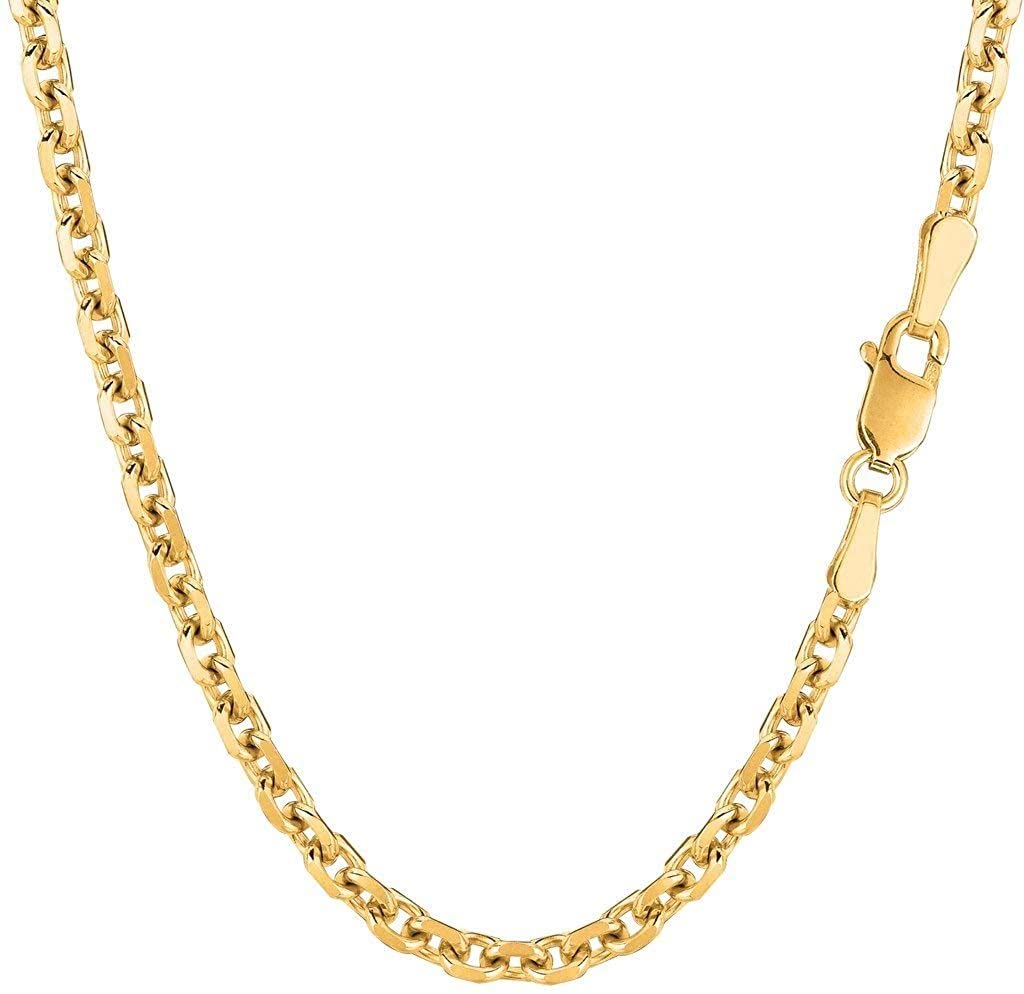 14k SOLID Yellow Gold 4.0mm Shiny Diamond Cut Cable Link Chain Necklace for Pendants and Charms with Lobster-Claw Clasp (18", 20", 22", or 24 inch)