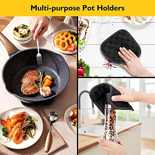 4PCS Oven Mitts and Pot Holders Sets 500°F Pot Holders for Kitchen Heat Resistant Oven Gloves Anti-Slip Silicone Stripe Oven Mitts Heat Resistant Hot Pads Oven Mits Potholders for Kitchens Cooking
