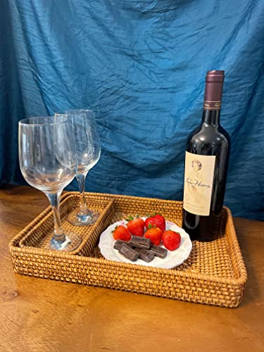 Rattan Tray Set of 3 - Serving Tray Wicker Rattan Set - Tabletop Cake, Fruit Platter, Coffee Table Tray - VILLAGE WONDERS