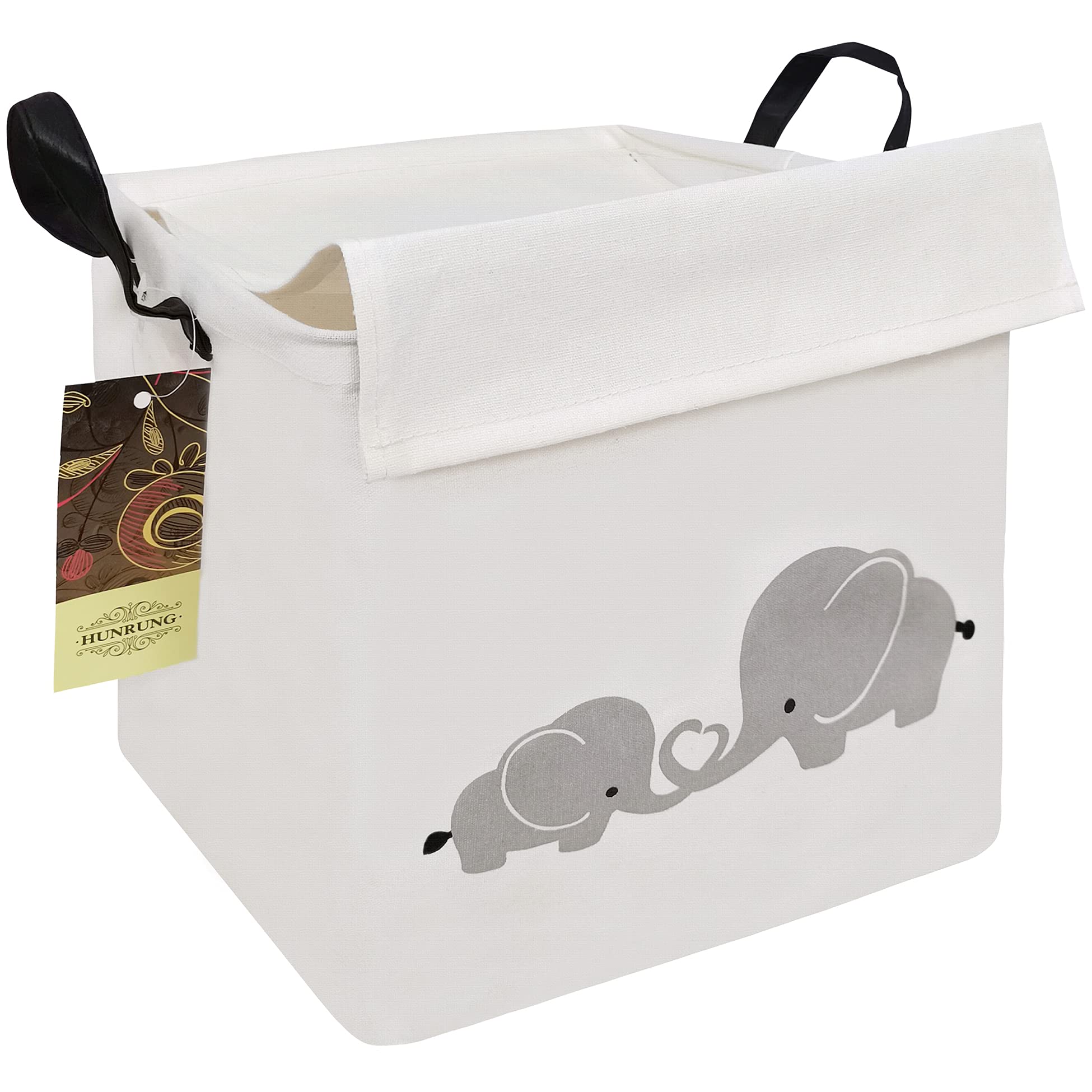 HUNRUNG Storage Boxes with Lids Rectangle/Square Storage Bins，Storage Basket Cute Canvas Organizer Bin for Pet/Children Toys, Books, Clothes Perfect for Rooms（Square-Love-Elephant-with lid）