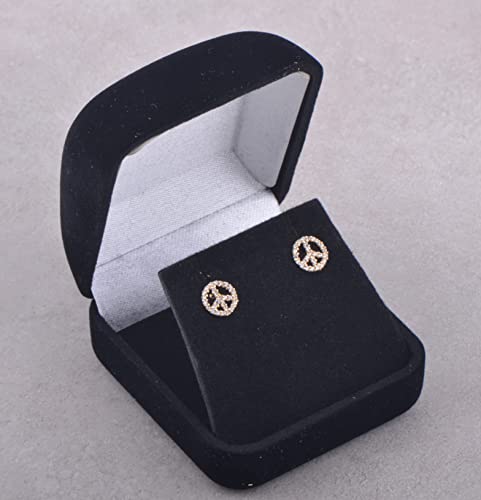 14K Solid Yellow Gold Womens Round Cubic Zirconia Cz Small Peace Sign Hipster Stud Earrings Perfect for Ladies - 0.27in