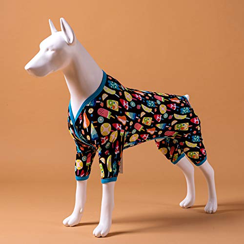 LovinPet Big Dog/Full Belly Coverage/for Big Dogs/Pullover Pitbull Shirt for Men Big Dogs/Fruit Popsicle Frozen Black Prints/Lightweight Big Dogs Pullover, Full Coverage Large Breed Dog Pjs