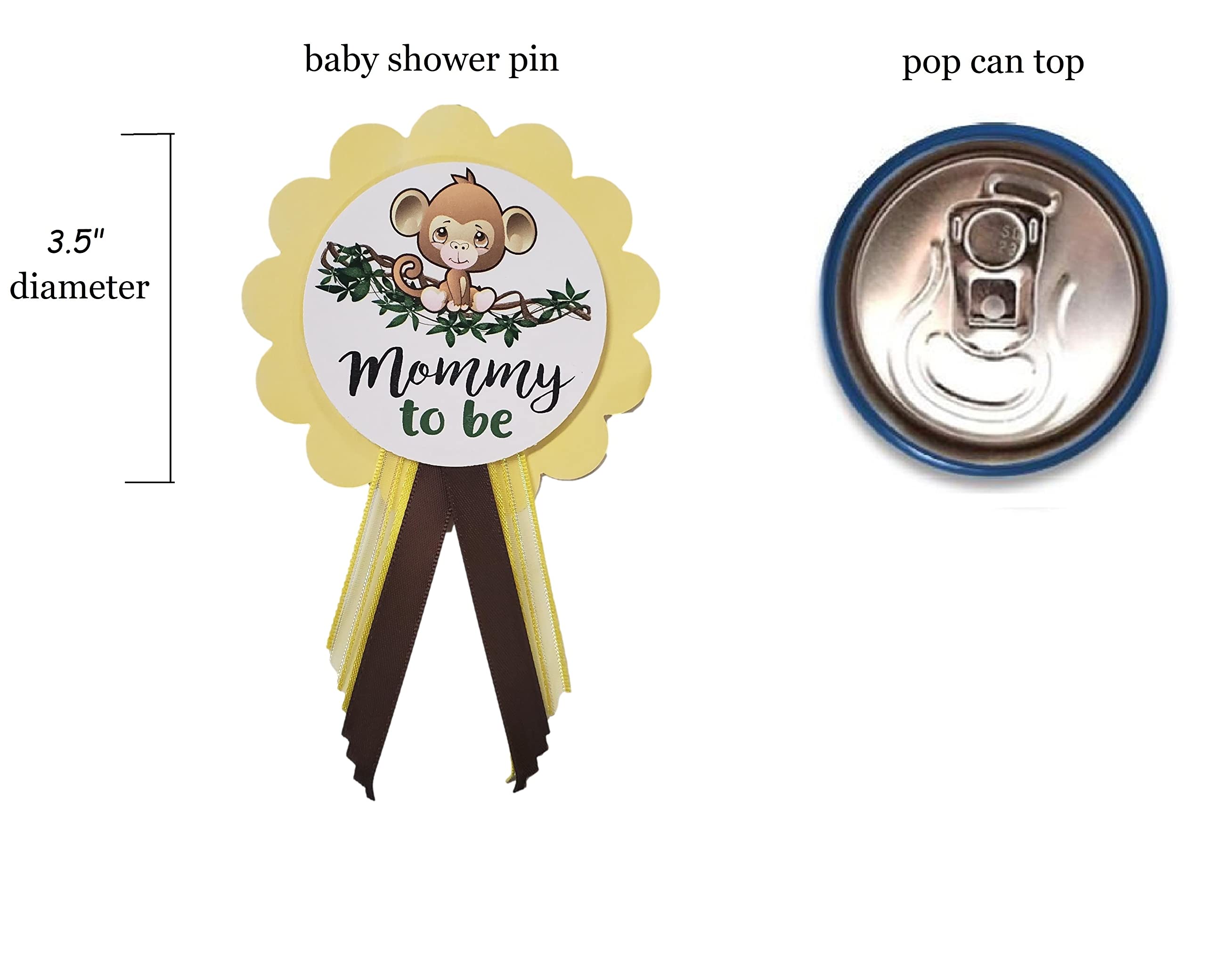 Baby Shower Pins Mommy & Daddy to Be Safari Monkey Jungle Yellow Brown Badge Sprinkle Idea