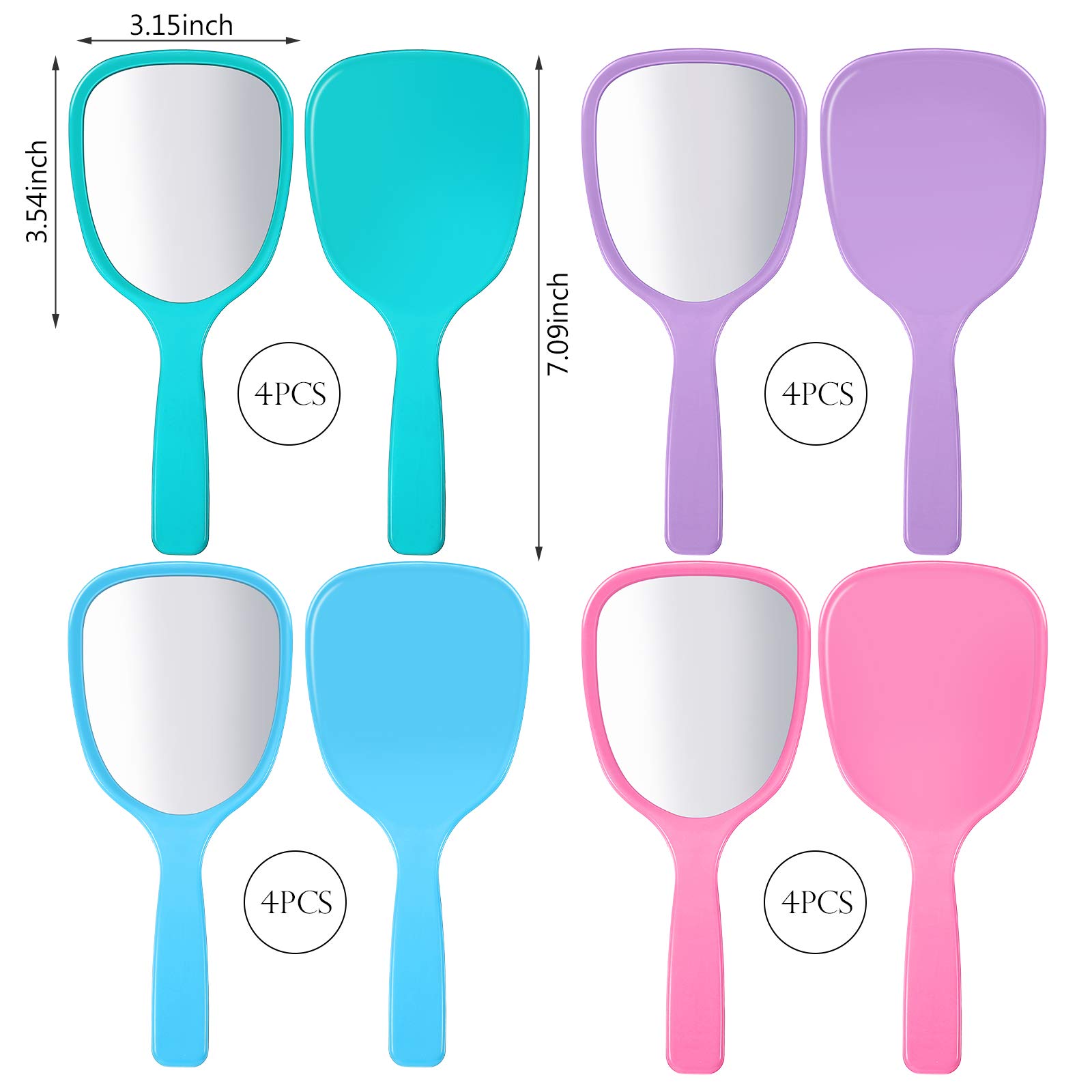 16 Pieces Hand Handheld Mirror with Handle Plastic Travel Makeup Handheld Cosmetic Mirror, Portable Vanity Mirror for Travel, Camping, Home, 3.15 Inch Wide, 7.09 Inch Long(Blue, Green, Pink, Purple