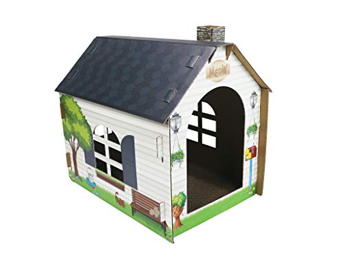 ASPCA Cardboard Cat House Hideaway Playhouse with Cat Scratcher Scratching Pad 19"L x 13"W x 17"H