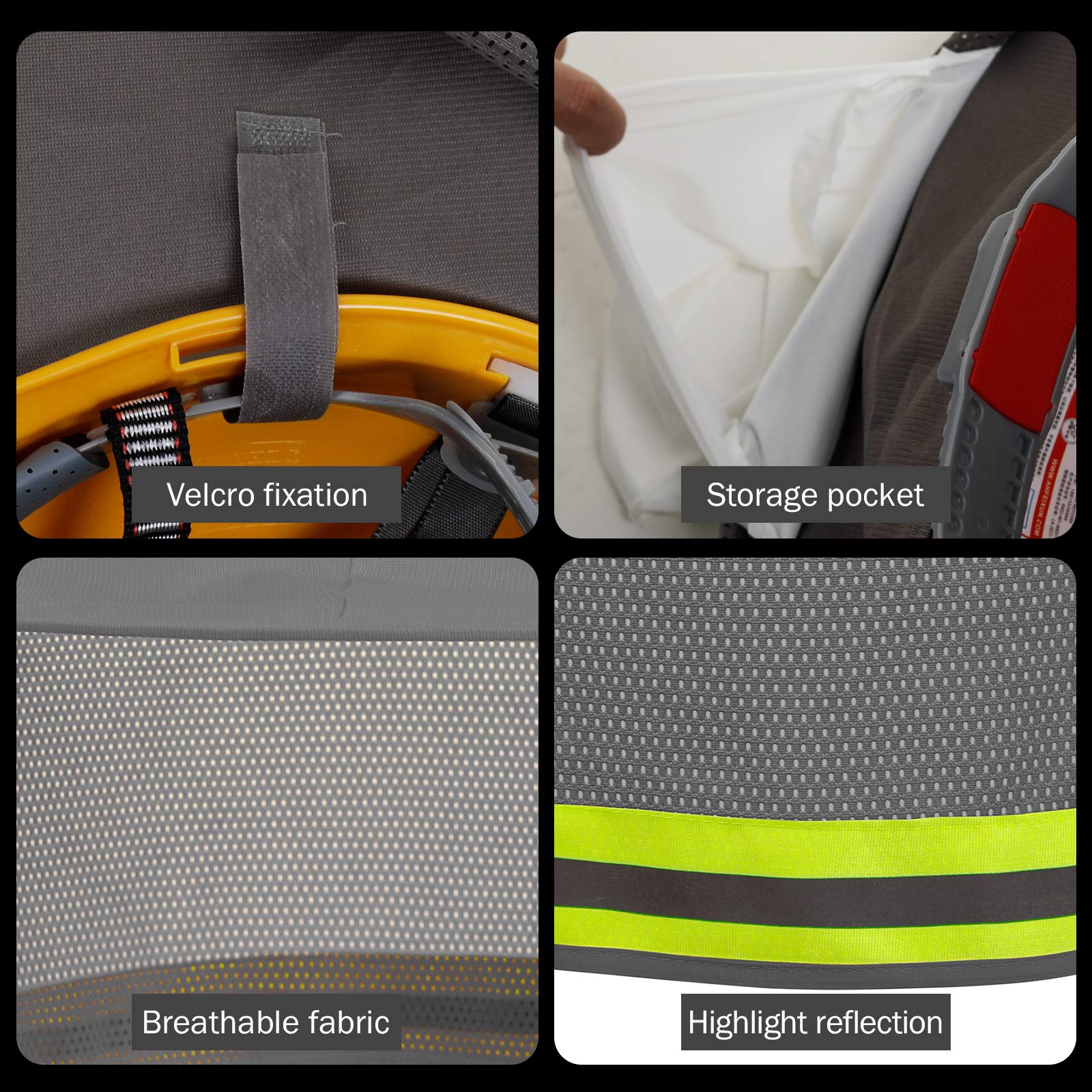 LIZMOF Hard Hat Sun Shade, High Visibility Sun Visor Neck Shade with Reflective Strip, Hard Hat Accessories, Full Brim, Man& Woman (Hard Hat Not Included), Grey, 2 Pack