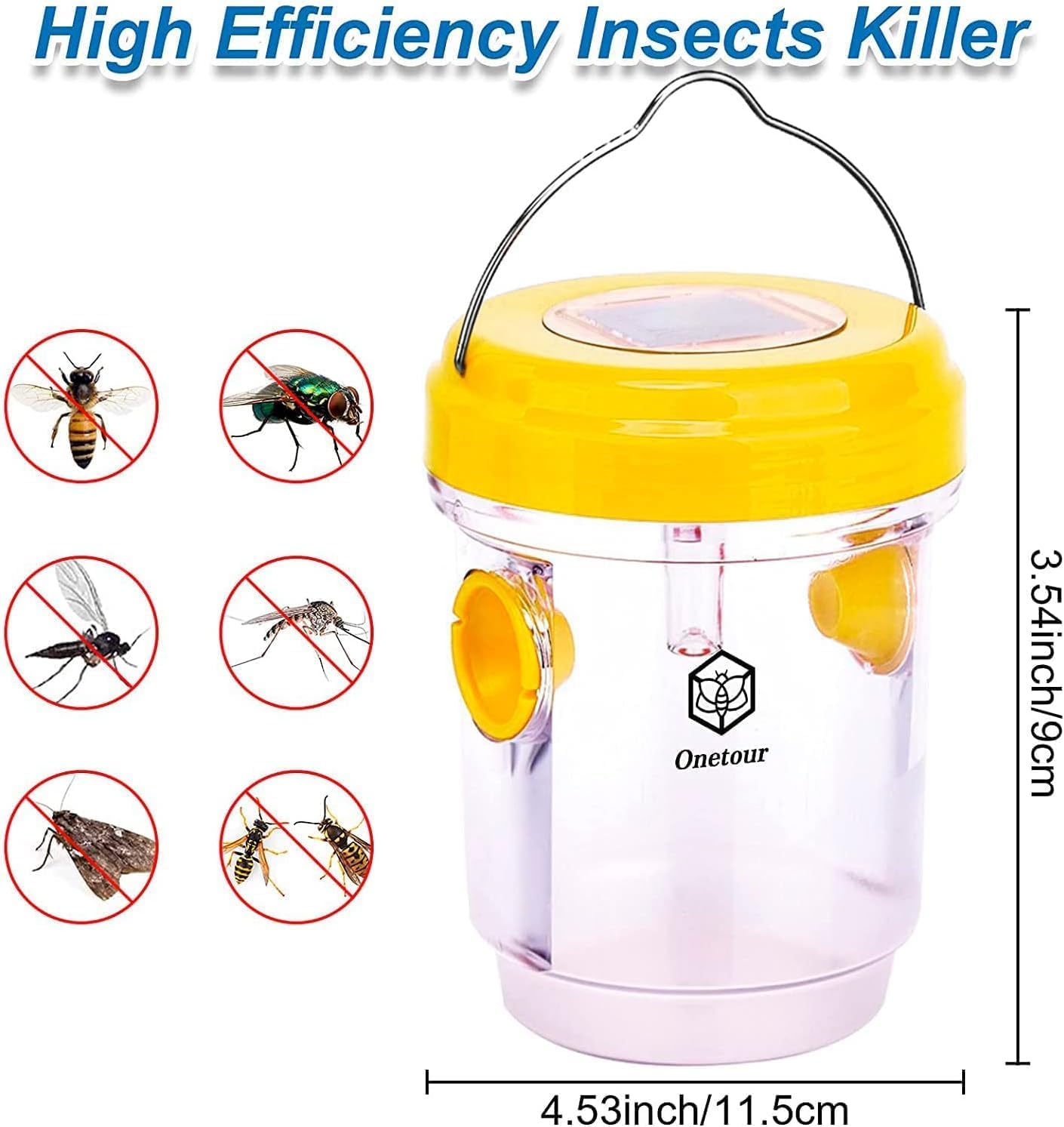 2 Packs Wasp Trap - Solar Powered Bee Trap Outdoor for Yellow Jackets, Hornets and Wasps - Durable Wasp Killer and Bee Killer - Reusable Yellow Jacket Trap and Insect Trap