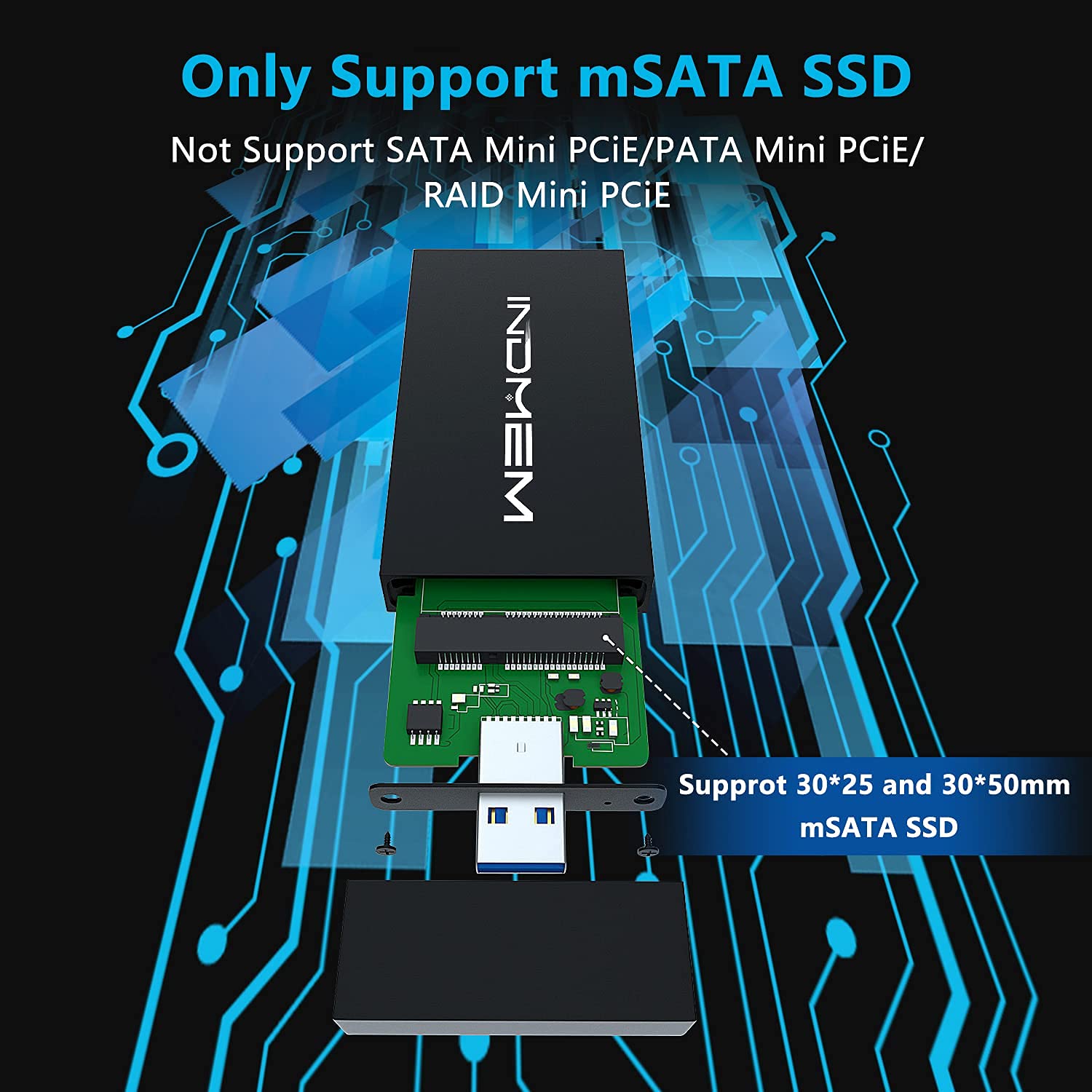 INDMEM mSATA to USB 3.0 Enclosure with 32GB mSATA SSD