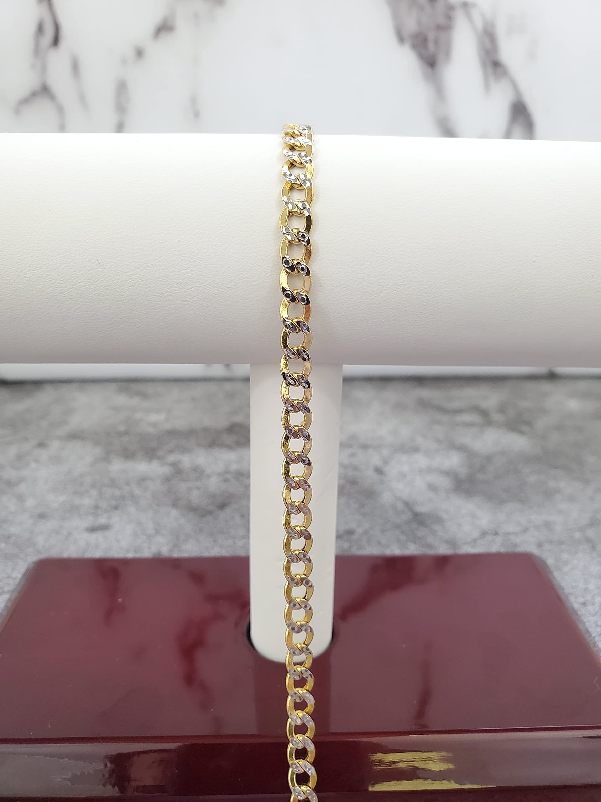 10K Two Tone (Yellow & White Gold) Solid C-Link Cuban Bracelet/Anklet for Men/Women 4.5mm (7)