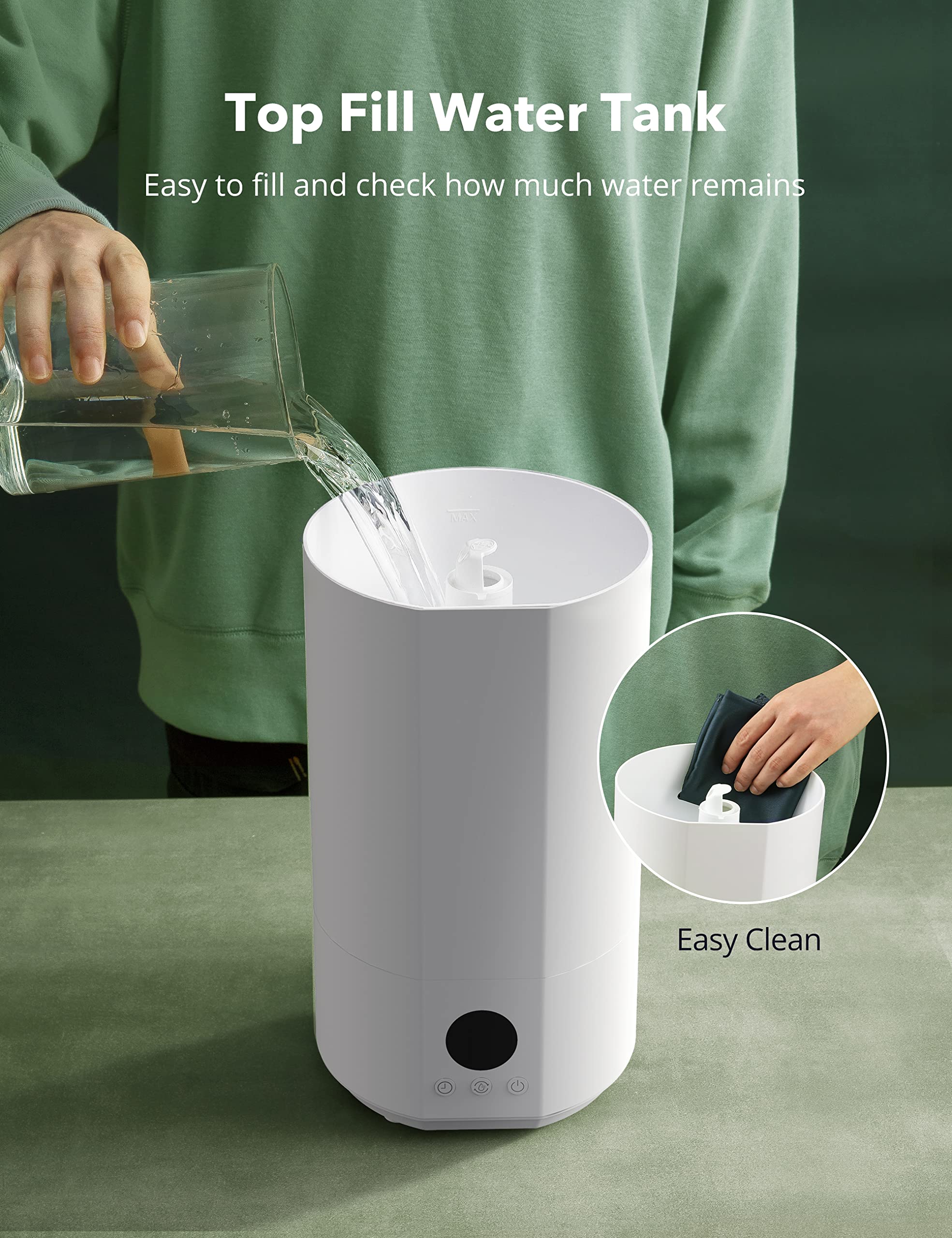 4L Top Fill Humidifiers for Bedroom, 25dB Quiet Ultrasonic Cool Mist Humidifiers with Auto Mode Mist Level, Adjustable 12H Timer for large Living Room Office Desk (White) Christmas