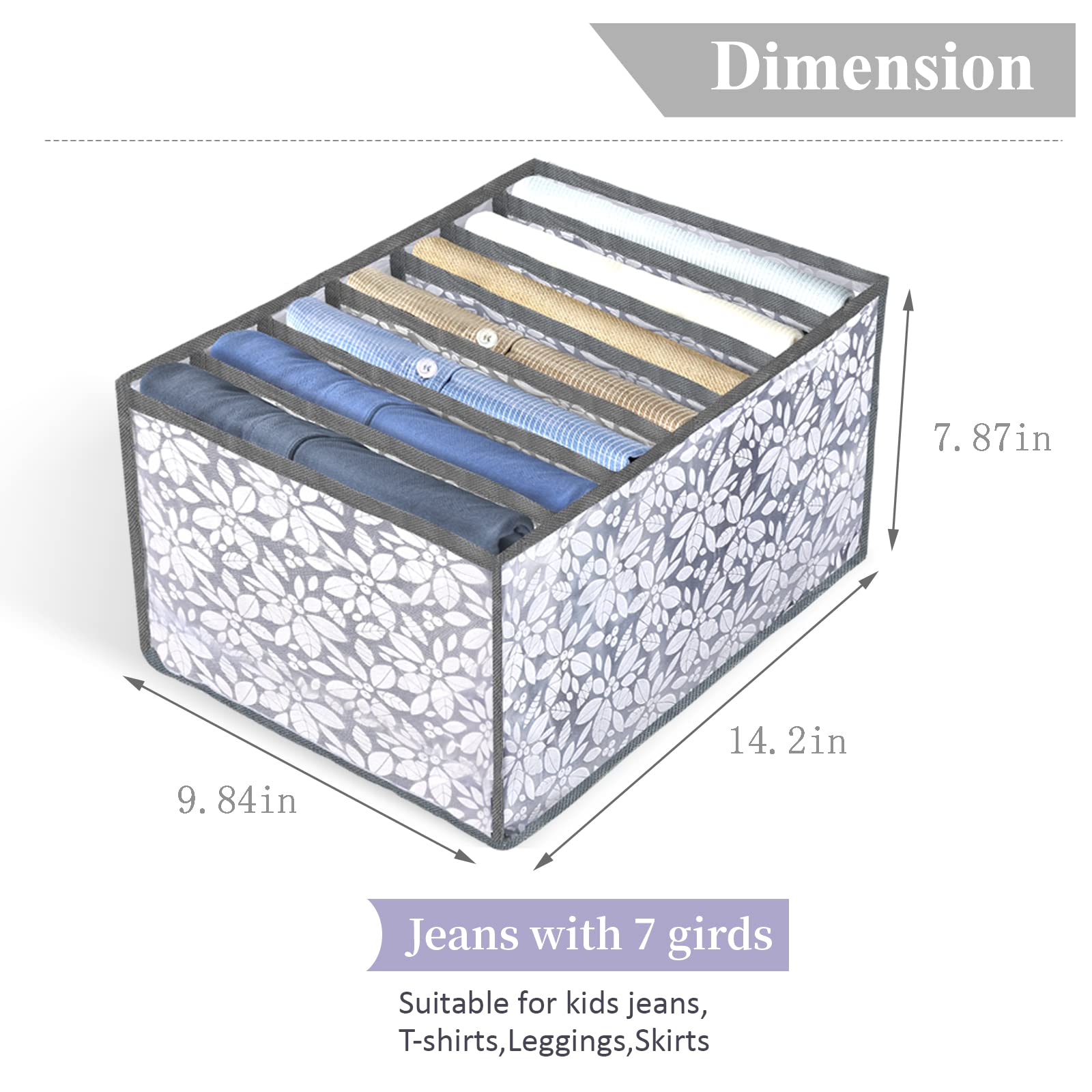 2PCS Wardrobe Clothes Organizer for Folded Clothes, Mesh Drawer Dividers and Storage, Drawer Organizer for Clothes, Jeans, Leggings, Skirts, T-shirts, Sweaters, Socks, Scarves(Large 7Girds)