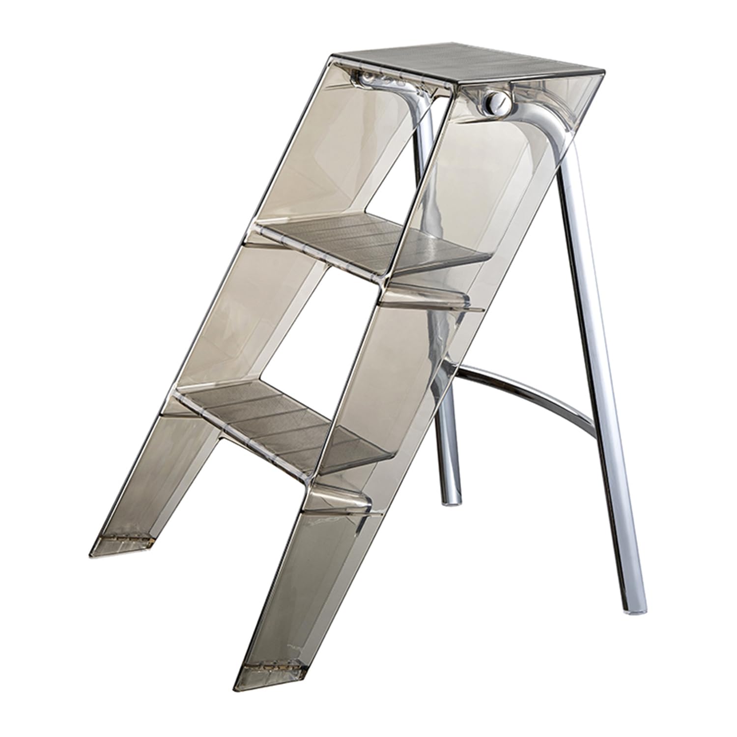 3 Step Ladder,Acrylic Folding Step Stool, 3 Anti-Slip Steps,Wide Platform,Great for Your Kitchen, Pantry, Closets, or Home Office,Modern Stool,330 Lbs Capacity (Grey)