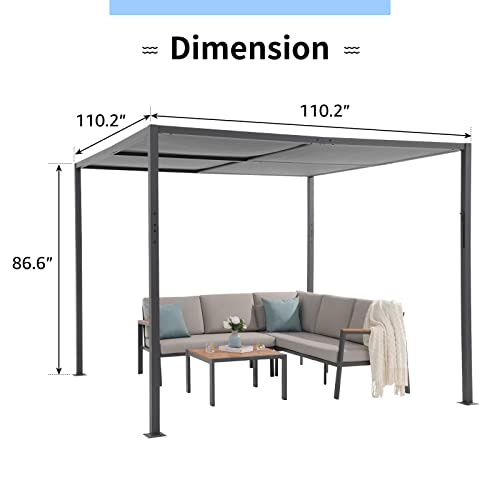 COBANA Outdoor Pergola, 9β x 9β Patio Aluminum Pergola Sun Shade with Adjustable Textilene Roof for Garden, Backyard, Lawn, Poolside