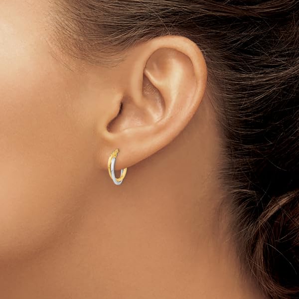 14K Two Tone Gold Round Hoop Earrings