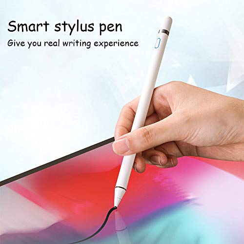 DOGAIN Active Stylus Pen for Android,iOS, iPad/iPad 2/New iPad 3/iPad4/iPad Pro/iPad Mini/iPad Mini 2/3 /4 and Most Tablet,1.5mm Fine Point Rechargeable Digital Stylus Pen(White)