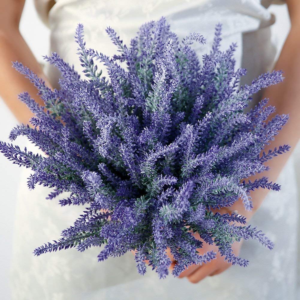 Artificial Lavender Bouquet Plastic Flocked Flowers Layout DIY Bridal Bouquet Home Garden Mall Christmas Holiday Decora-5PCS Purple