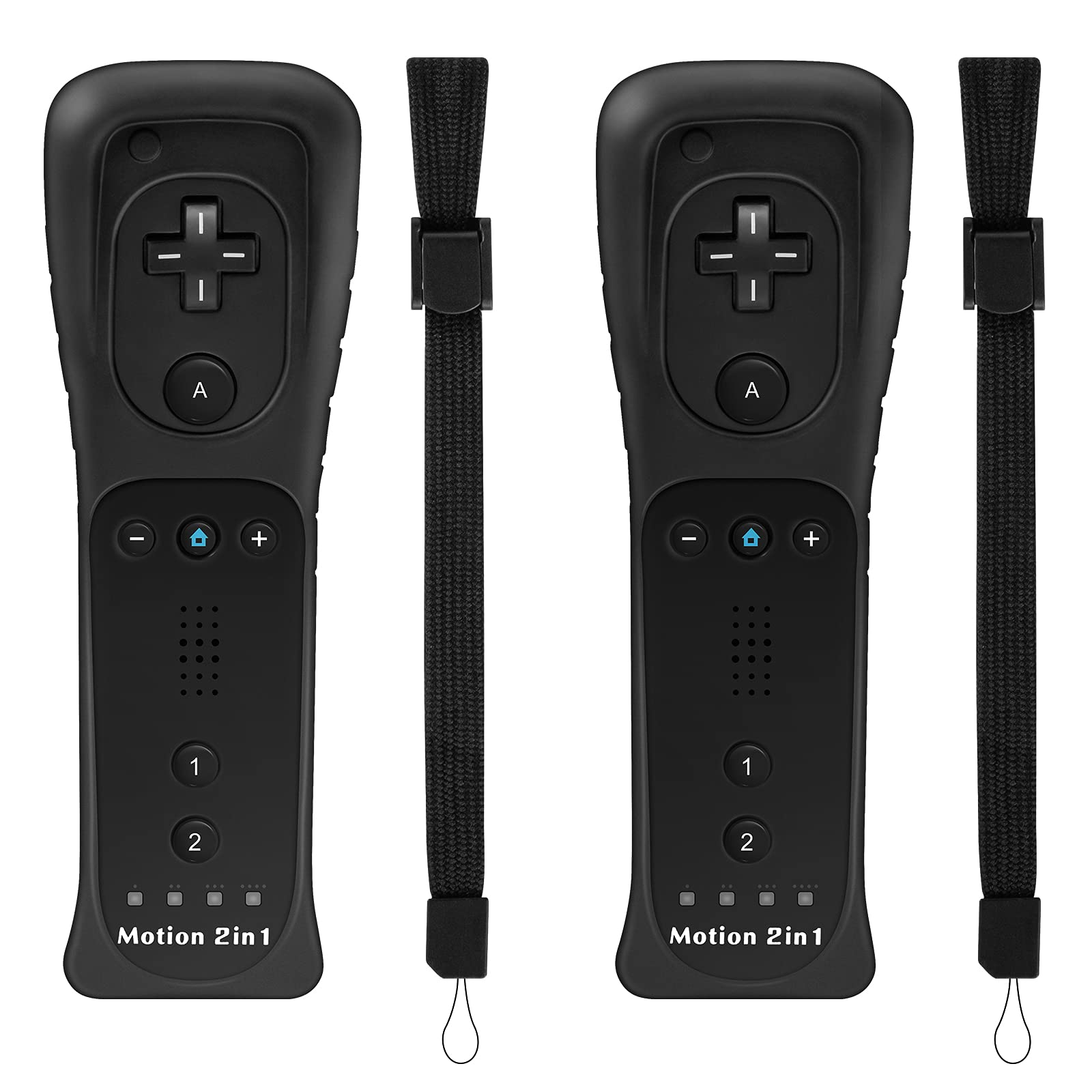 2 Pack Wii Controller, 2 in 1 Wii Remote Controller with Motion Plus for Nintendo Wii and Wii U, Wireless Wii Remote Game Controller with Silicone Case and Wrist Strap (Black)
