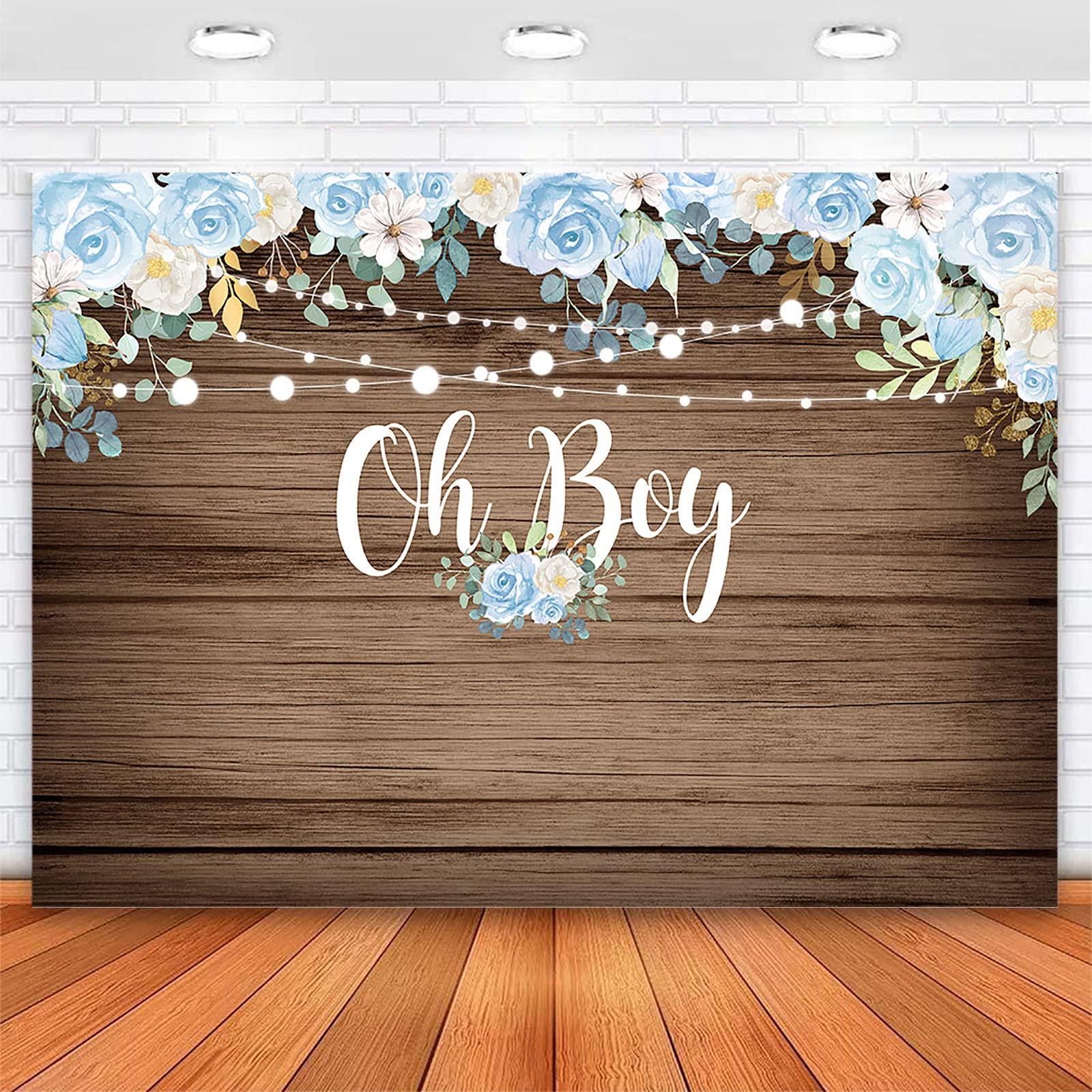 Avezano Rustic Boy Baby Shower Backdrop Blue Flower Boy Baby Shower Decorations Baby Blue Floral Oh Boy Baby Shower Backdrops Supplies