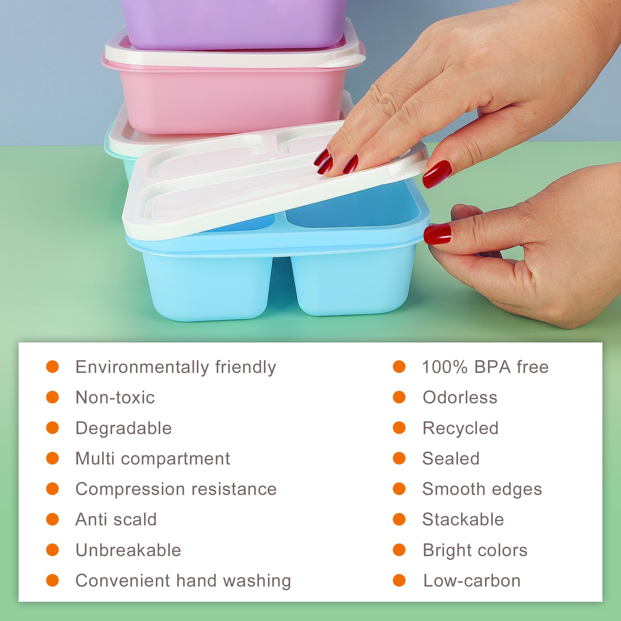 4 Pack Bento Box For Kids, 3 Compartments Bento Snack Box Meal Prep Containers For Adults, Lunchable Container for Kids, Reusable Food Storage Containers Snack Containers for School, Work, Travel