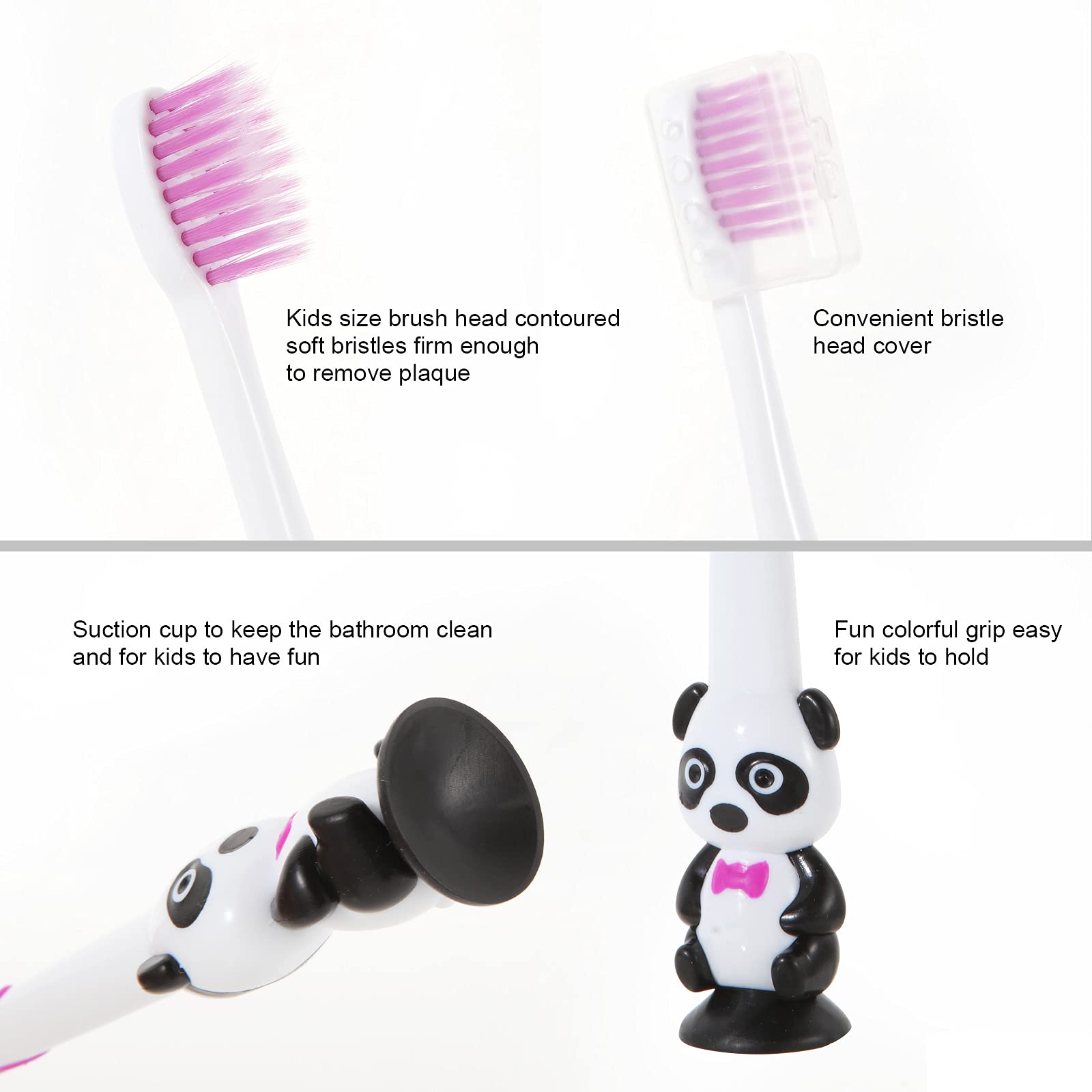 Newday Kids toothbrushes 6 Pack Set Soft Bristles with Suction Cup, Includes Travel Covers, Bear Panda toothbrushes for Kids Boys & Girls, Toddlers &Children Teeth Age 3+