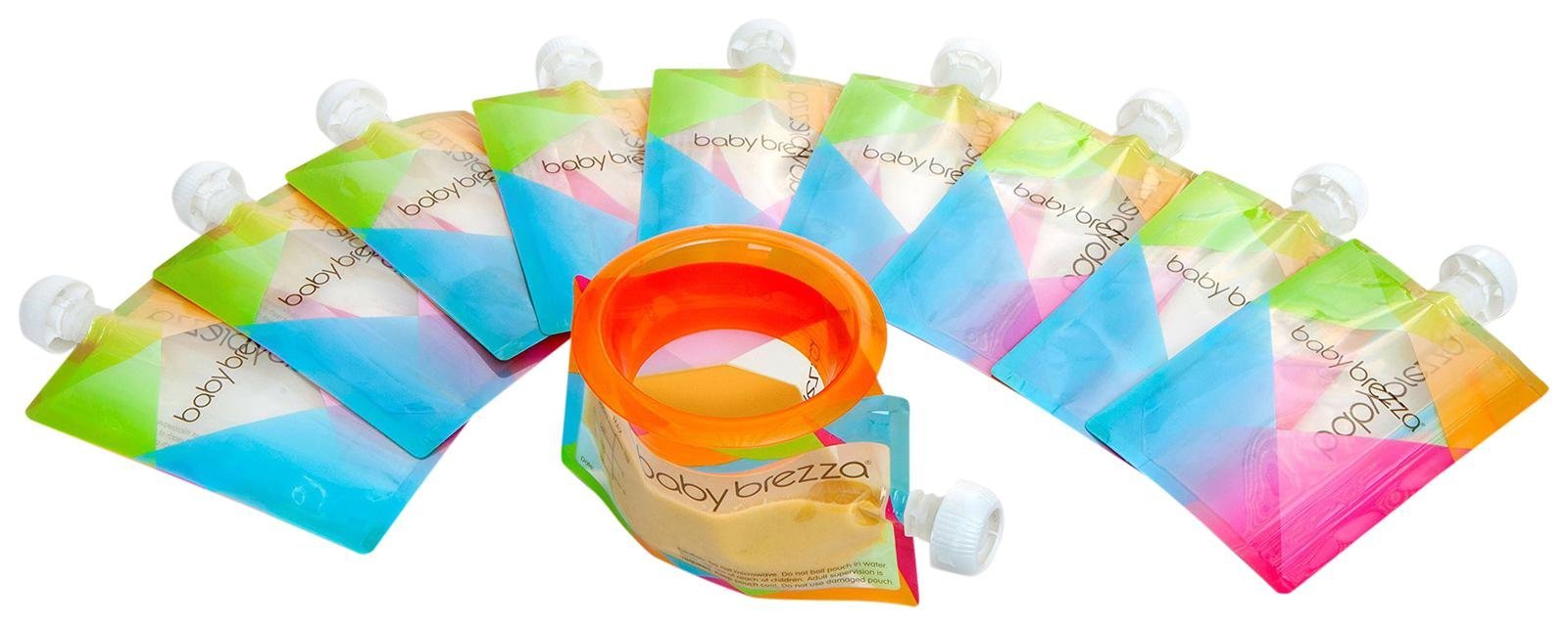 Baby Brezza Reusable Baby Food Storage Pouches, 10 Pack 7oz - Make Organic Food Puree for Kids or Toddlers and Store in Refillable Squeeze Pouches, Bulk Set is Freezer Safe & Washable