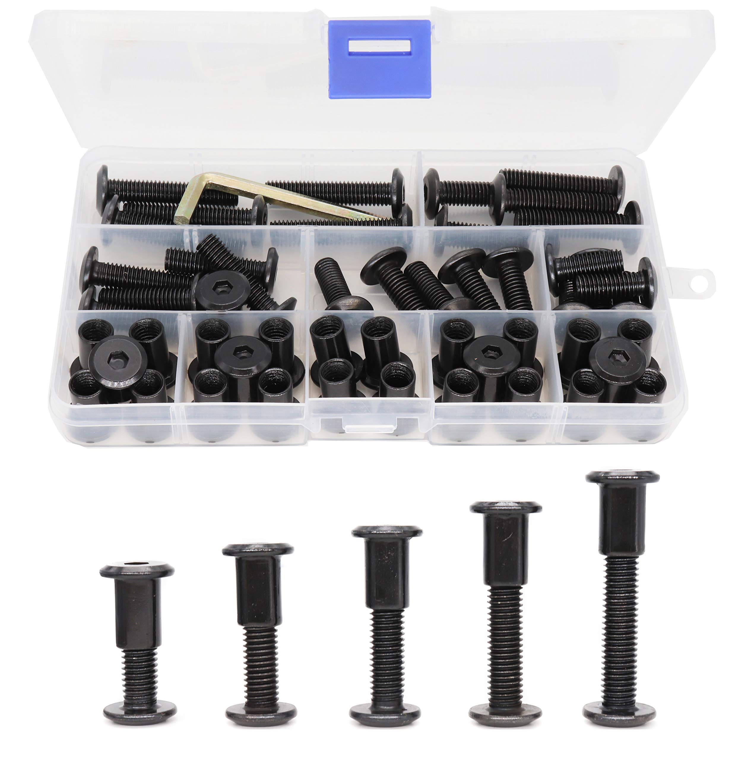 binifiMux 50pcs Black M8 Countersunk Rivet Socket Cap Connecting Bolts Cap Nuts Assortment Kit, M8 x 20mm/25mm/30mm/35mm/40mm
