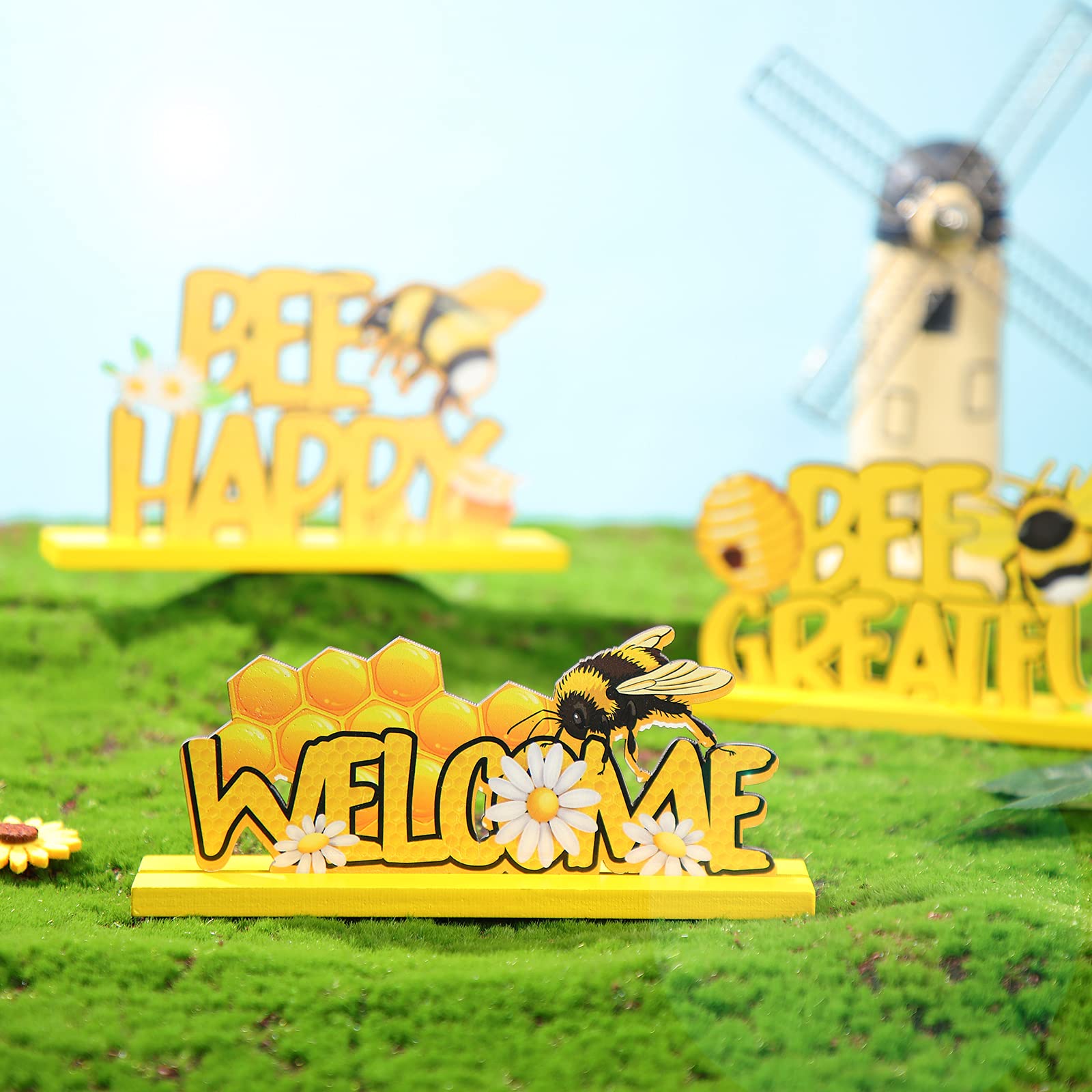 3 Pieces Bee Table Decor Signs Bee Classroom Decorations Bee Decorations for Classroom Bee Themed Classroom Bee Stuff Bee Decorations for Home