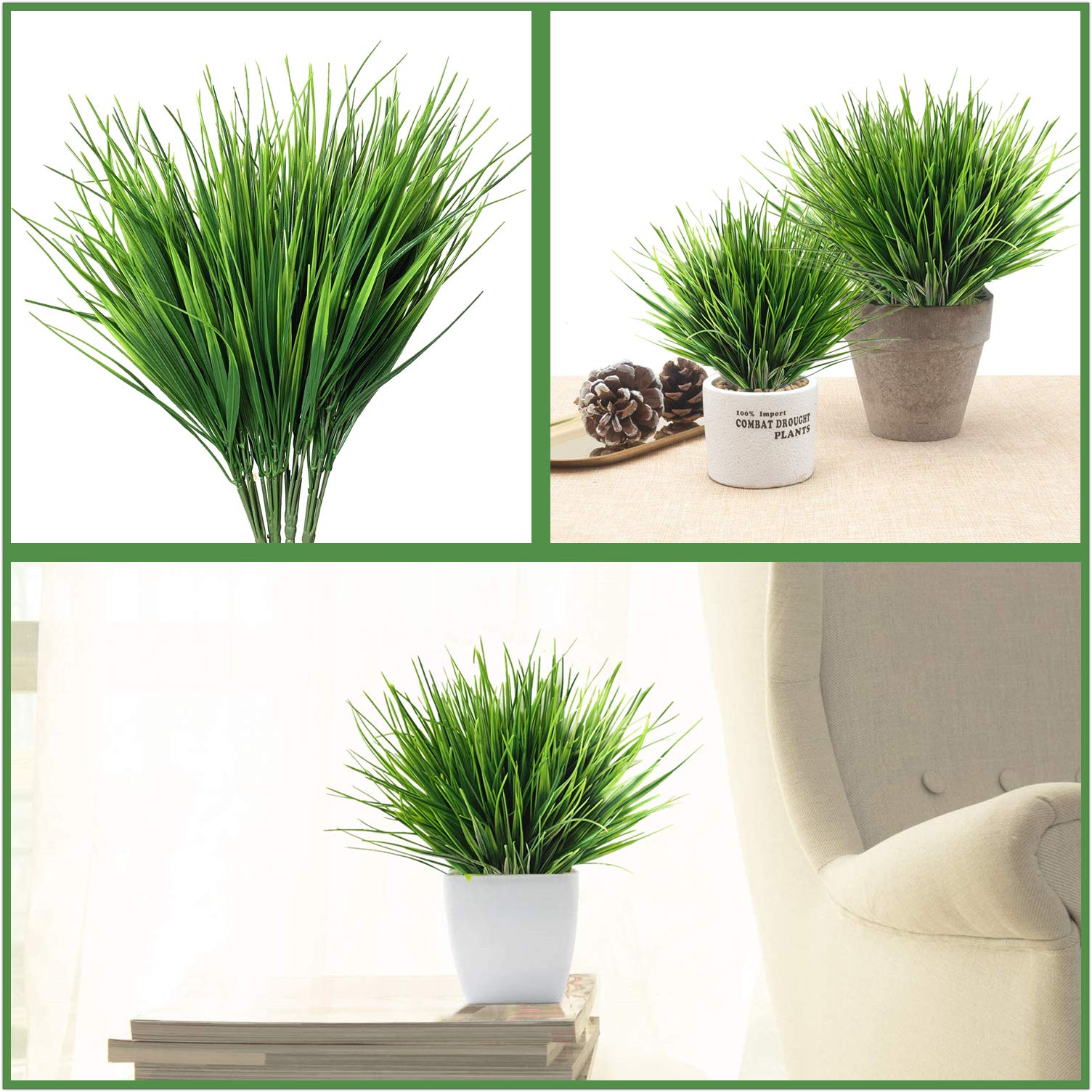 Artificial Plants, Fake Plastic Greenery Faux Shrubs Bushes Wheat Grass Outdoor Window Box Verandah Hanging Planter Decor Indoor Outside Home Garden UV Resistant Wedding DIY Decoration - 4 Pcs