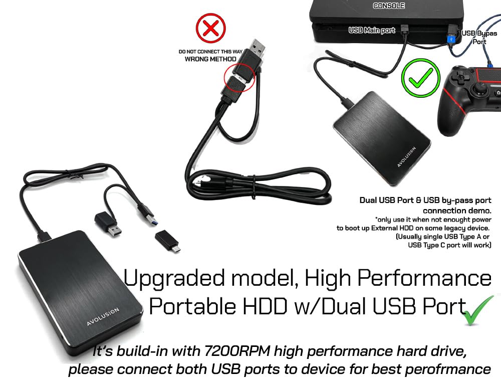 Avolusion HD250U3 2TB USB 3.0 Portable External Gaming Hard Drive (for PS4, Pre-Formatted) - 2 Year Warranty
