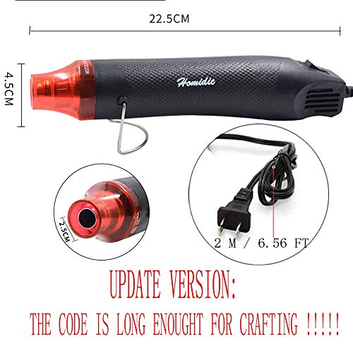 6.56FT Long Heat Gun, Uptdae Version Homidic Mini Handheld Hot Air Gun, Electric 300W Portable Heat Gun for DIY Craft Embossing, Shrink Wrapping PVC, Drying Paint, Clay, Rubber Stamp
