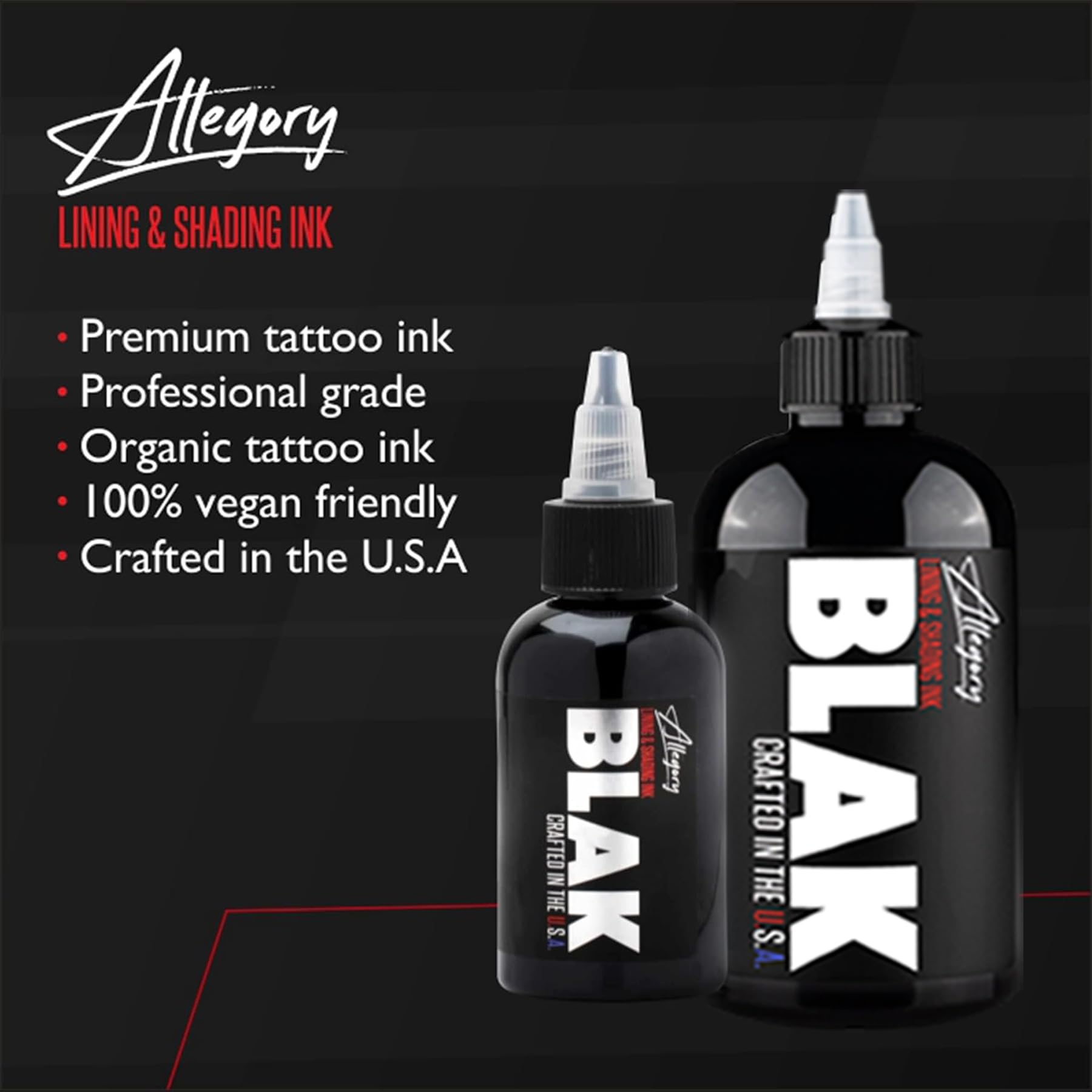 Allegory Tattoo Ink β Blak, Premium Black Tattoo Ink, Perfect for Lining and Shading, Smooth, Consistent Pigment, Vegan Friendly Tattoo Color, Organic Ink, Crafted in The USA, 8 oz