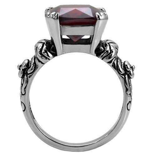 16.08ctw Simulated Red Garnet Square CZ Bali Style Stainless Steel Ring Sz 5-8