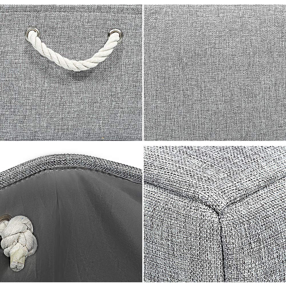 Fabric Storage Basket, Foldable Linen Storage Box for Nursery and Home, Collapsible Canvas Shelf Basket for Wardrobe or Bedroom, Grey