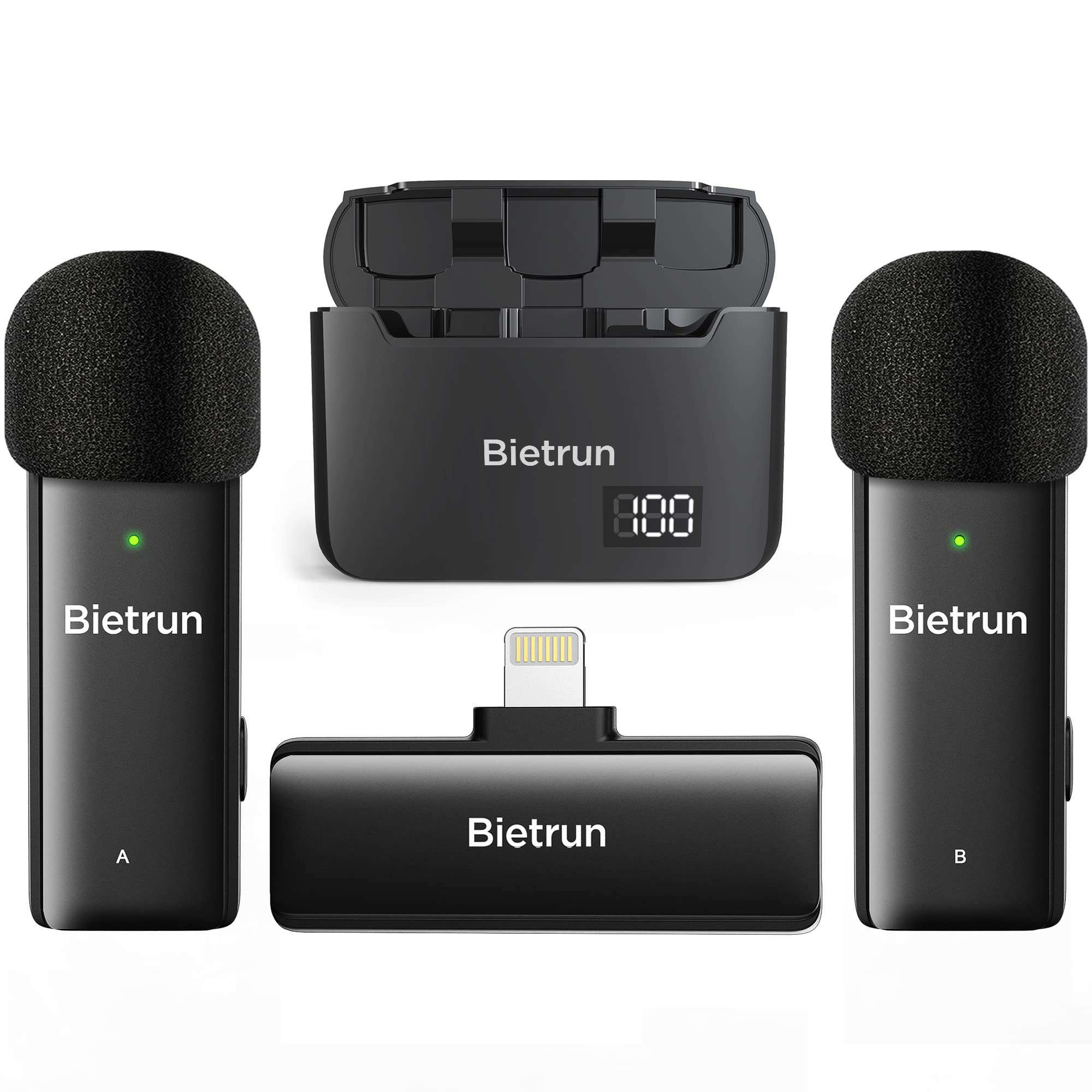 2 Pack Wireless Lavalier Microphone for iPhone iPad Only, 24H Working, Bluetooth Microphone for iPhone with Charging Case, Plug-Play, 65 FT Wireless Lapel Microphone for Video Recording,YouTube,Tiktok