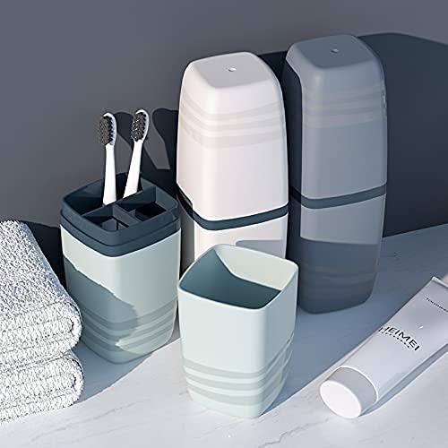 Portable Travel Toothbrush Case, 3 in 1 Toothpaste Holder with Cover, Multi-Functional Wash Cup Container for Traveling, Camping, School, Business Trip (Powder Blue)