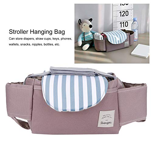Baby Stroller Hanging Bag Universal Cup Holder Storage Bag Strollers Accessory With Movable Internal Partitionbaby Store Bottles Coffee Cups(Mint stripes)