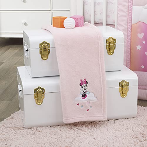 Disney Minnie Mouse Be Happy Pink, Aqua and White Super Soft Baby Blanket with Cloud Applique