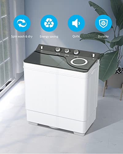 26Lbs Portable Washing Machine and Dryer, Twin Tub Portable Washer Dryer Combo with Drain Pump, Semi-Automatic 18Lbs Washer Mini Laundry Machine with 8Lbs Spinner for Dorms, Apartments, RVs, Gray