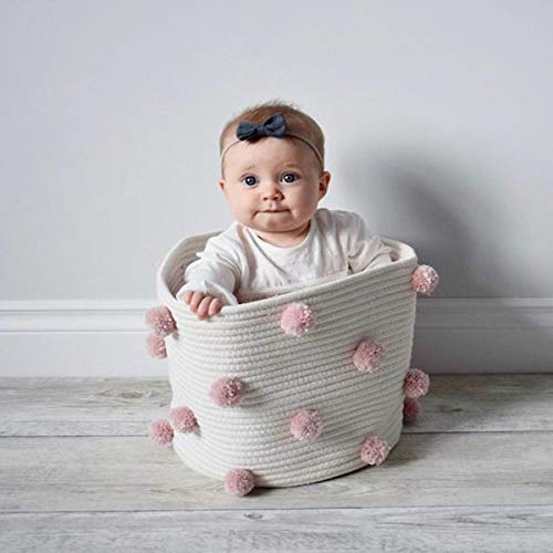 Camidy Cotton Rope Pom Storage Basket, Baby Photography Props Basket Toy Towel Blanket Storage Bin