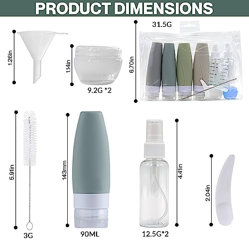 15 Pack Silicone Travel Bottles for Toiletries, Leak Proof BPA Free Squeezable Tsa Approved Travel Size Containers Refillable Travel Accessories with toiletry bag